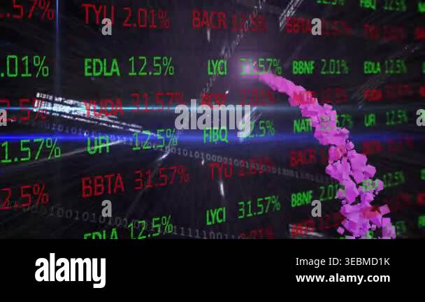 Animation of trading board over lens flare and binary codes against ...