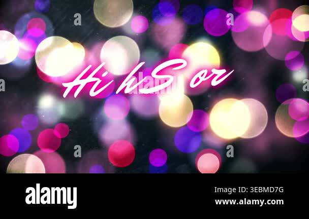 Animation of shapes and bokeh text over woman working in warehouse ...