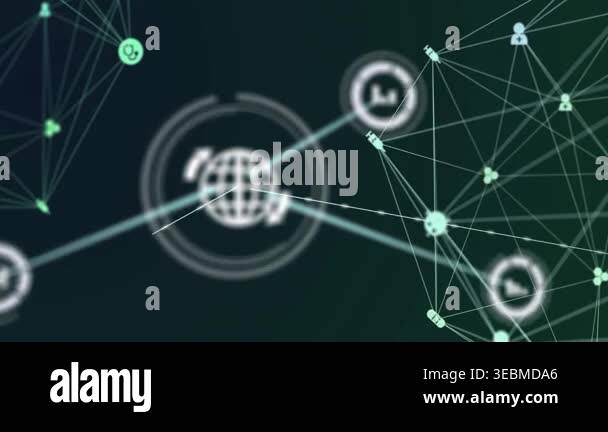 Globe appearing, sending dotted stream; nodes flowing to right hub ...