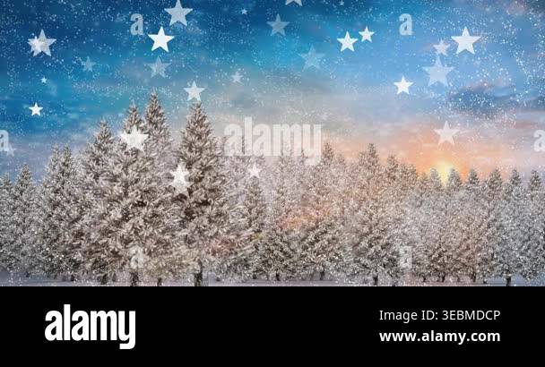 Animation of stars falling over happy holiday text banner against ...