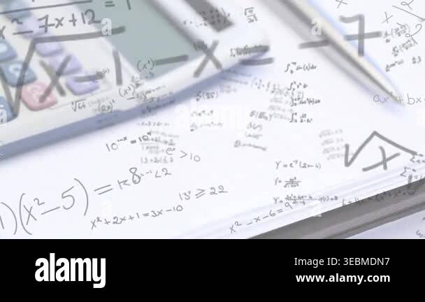 Animation of mathematical equations over female scientist holding test ...