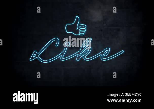 Animation of neon blue like text banner and icon against textured black ...