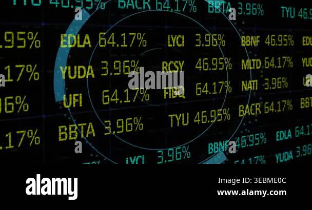Animation of stock market data processing over security padlock on ...