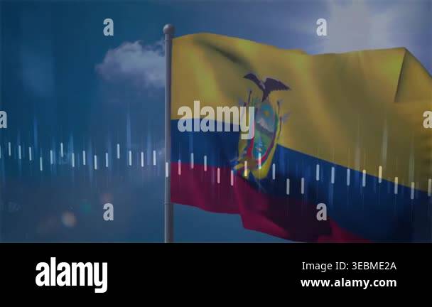 Steady breeze rippling Ecuadorian flag with pulsing bar chart tracing ...