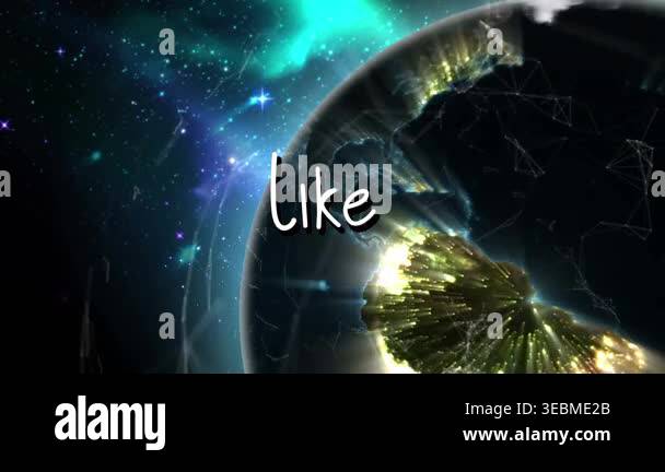Animation of like text over globe. global business, finances ...
