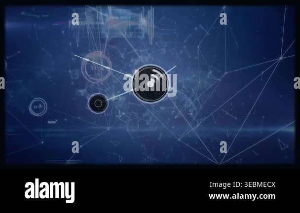 Animation of data processing and diagrams over network of connections ...
