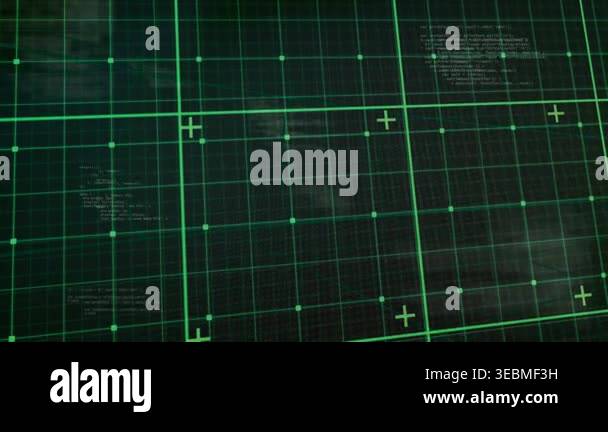 Animation of grid pattern with plus signs over data processing on ...