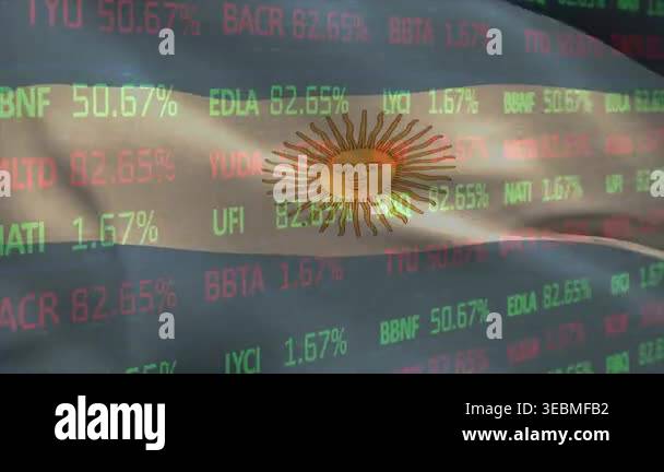 Starting, Argentine flag filling frame, waving while ticker updating ...