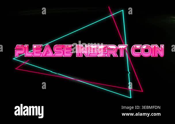Animation of please insert coin text over shapes. Retro future and ...