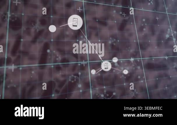 This video shows digital animation of empty blue matrix with spinning ...