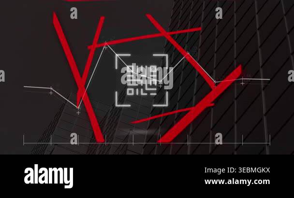 Animation of neon qr code scanner and statistical data processing ...