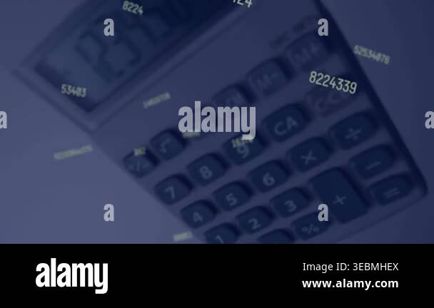 Animation of numbers floating over vintage calculator. Global finance ...