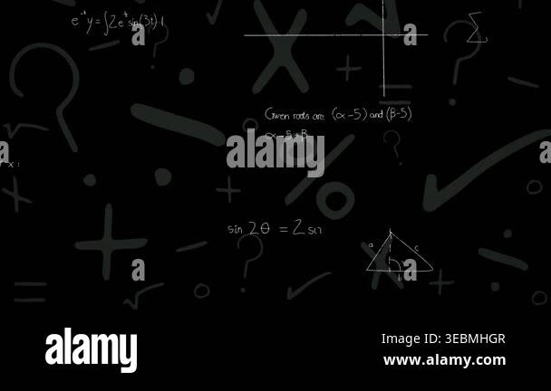 Animation of mathematical equations over black background. Global ...
