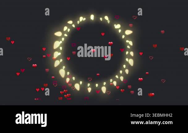 Animation of light frame over hearts floating. Love, celebration and ...