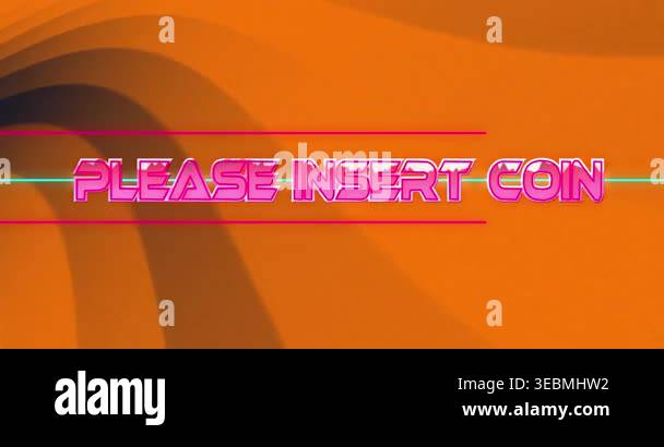 Animation of please insert coin text over neon shapes on black ...