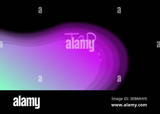 Animation of purple shapes over tap here text on black background ...