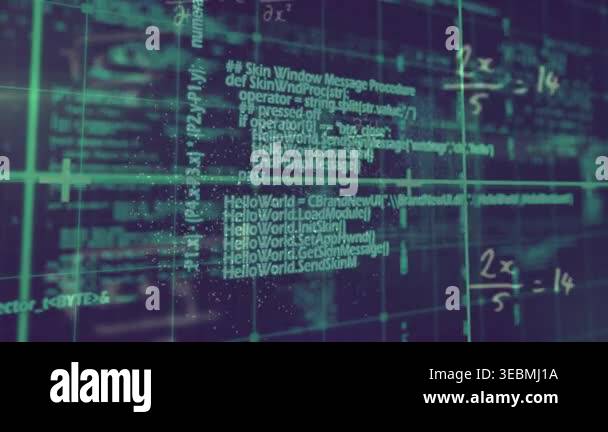 Animation of data processing over green grid. Global business ...