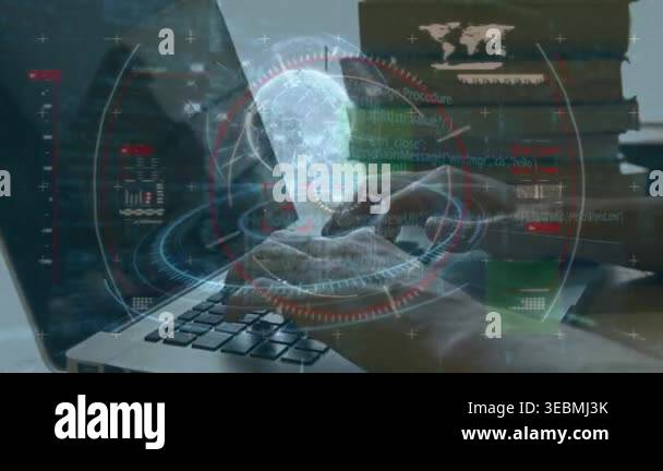 Animation of text with globe and network of connections. Global digital ...
