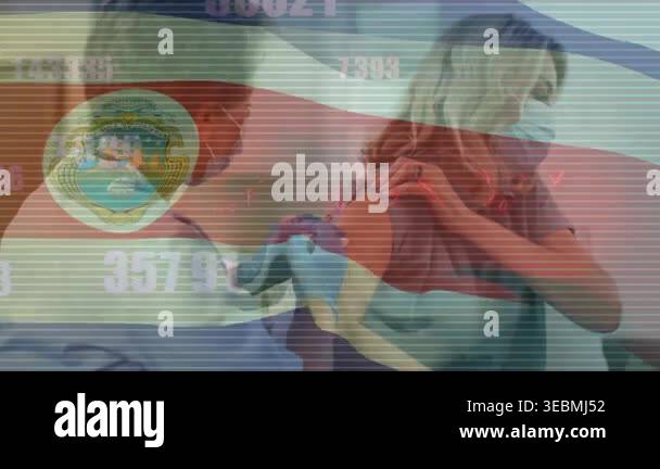 Animation of flag of costa rica and data processing over diverse doctor ...