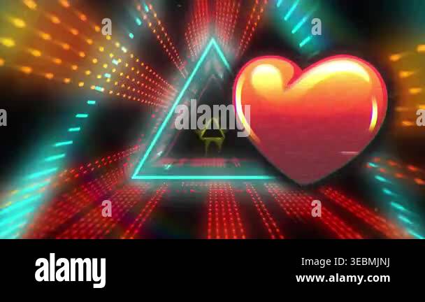 Animation of heart icon over digital tunnel. social media and ...