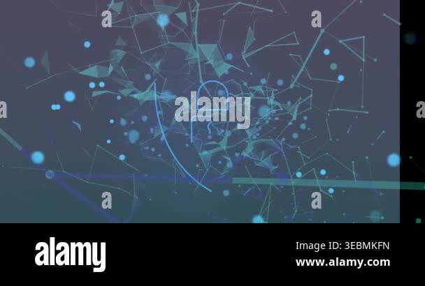 Animation of security padlock icon and plexus networks floating against ...
