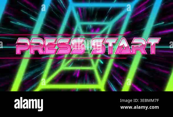 Animation of game over text over moving red light trails. Video game ...