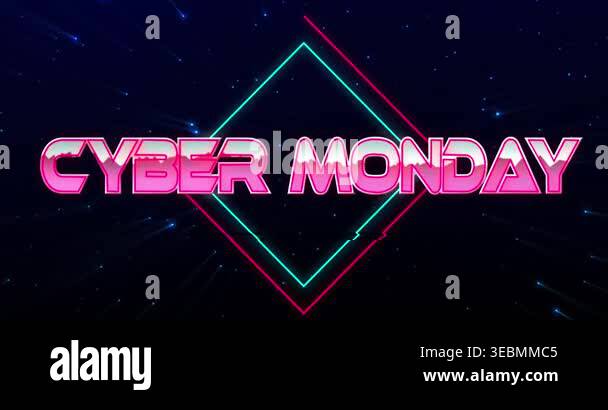 Animation of cyber monday text over spots. Retro future and digital ...
