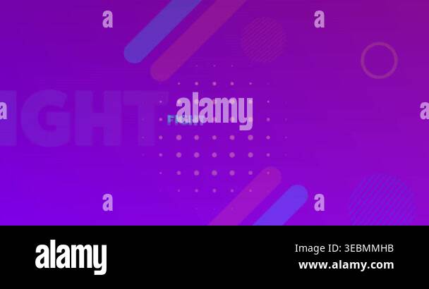 Animation of fight text over shapes on purple background. Social media ...