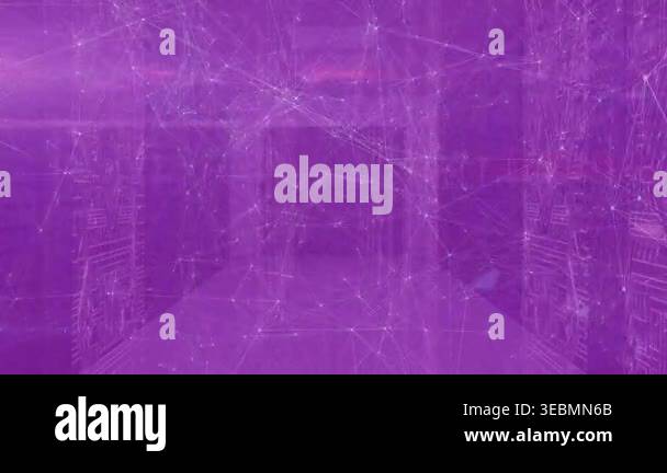 Animation of network of connections over server room. global business ...