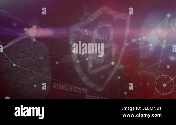 Animation of network of connections over security padlock icon and ...