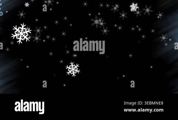 Animation snowflake icons falling against copy space on black ...