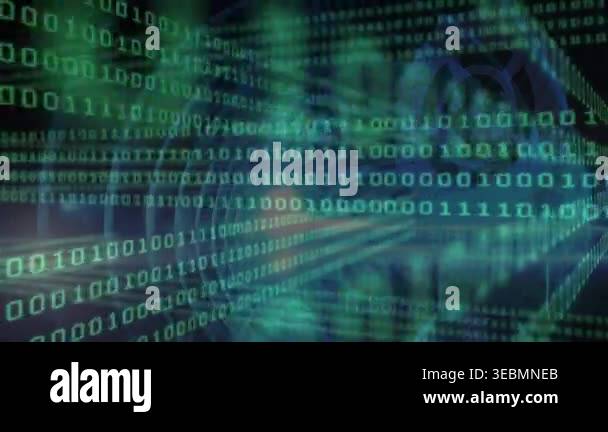 Animation of qr code over binary coding. Global technology business ...