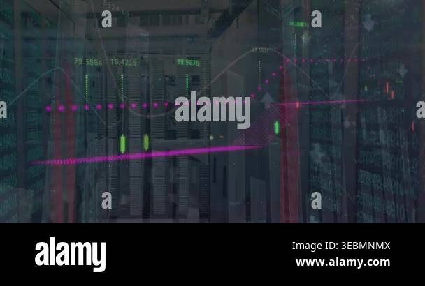 Animation of financial data and graphs over servers. Network, finance ...