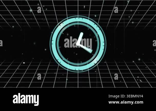 Animation of clock moving over shapes. Global business and digital ...