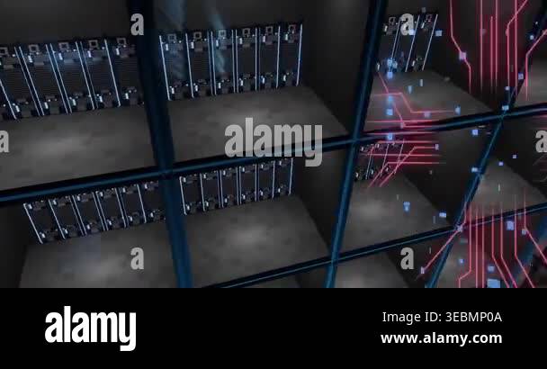 Animation of circuit board and digital data processing over computer ...