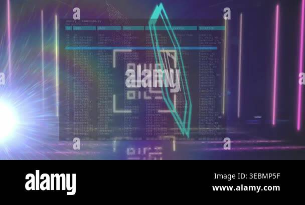 Animation of nft text and qr code over data processing. Global ...