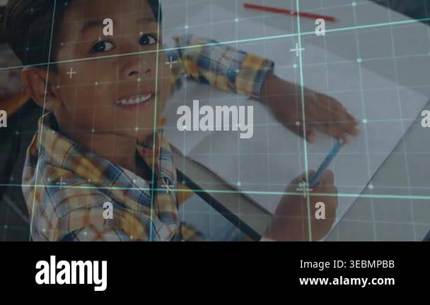Girl drawing at classroom desk, showcasing education technology with AR ...