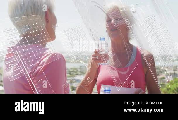 Runners passing plastic water bottle on hillside as activating digital ...