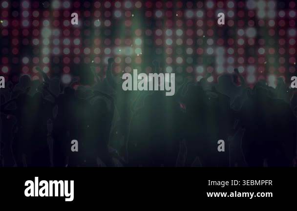 Animation of dancing crowd with red and orange spotlights and confetti ...