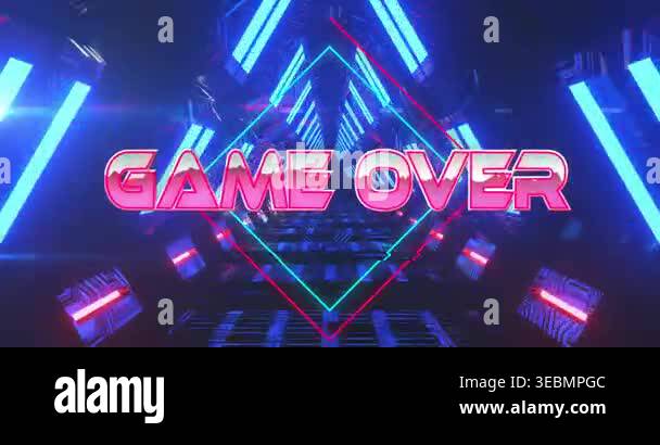 Sweeping neon red overlay starting 3D GAME OVER letters pulsing diamond ...