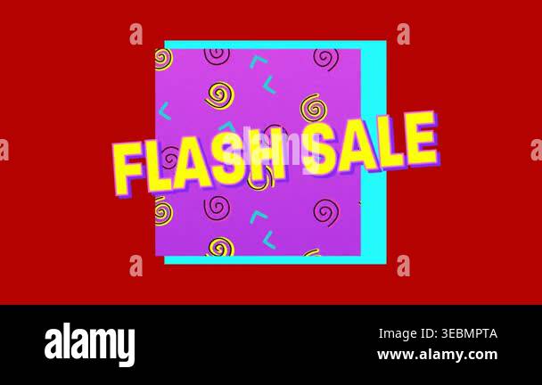 Animation of flash sale text over abstract shapes over purple banner ...