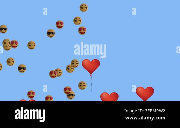 Animation of falling social media icons over blue background. social ...
