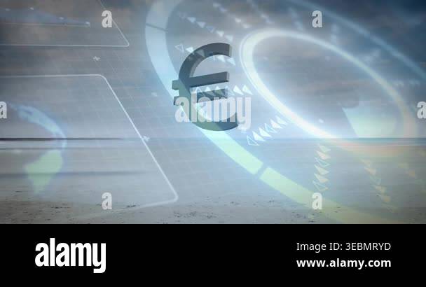 Futuristic digital interface animation over rocky landscape with ...