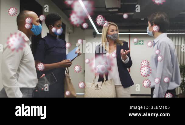 Animation of confetti falling over happy family at birthday party ...