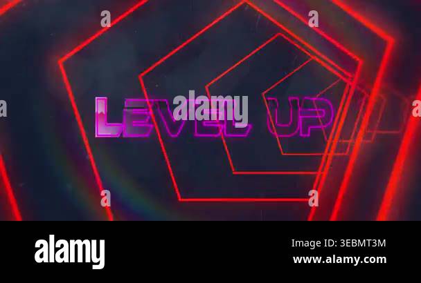 Animation of press in pink metallic text high score over neon lines on ...