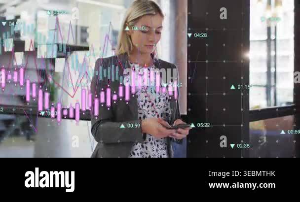 Analyzing financial data charts over businesswoman using smartphone in ...