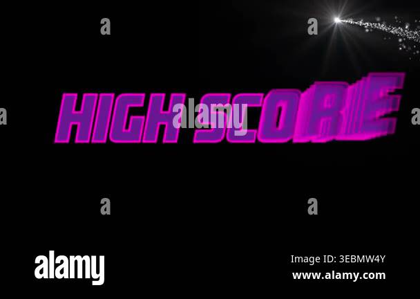 Animation of high score over glowing lights on dark background. video ...