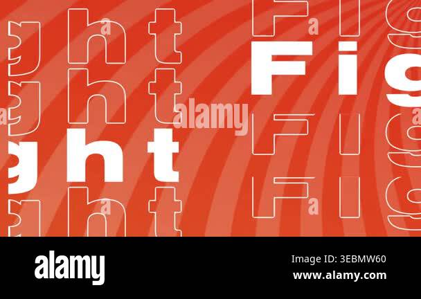 Animation of fight text over red background. Social media and digital ...