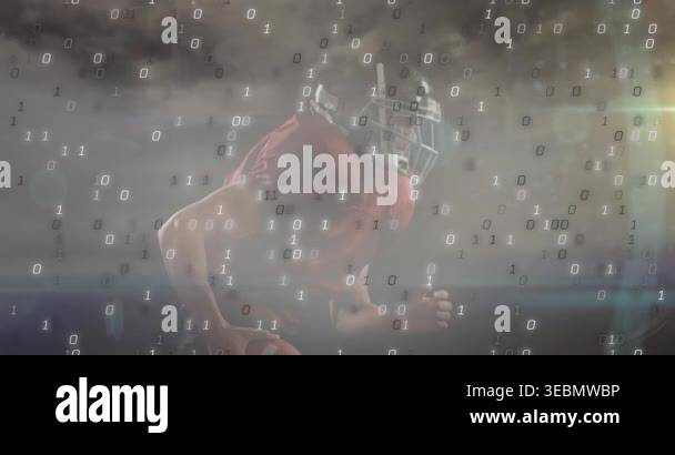 Animation of binary code over american football player. Sport and ...