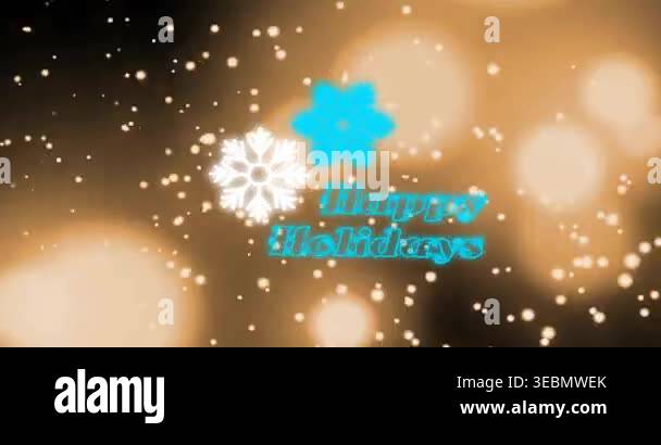 Animation of happy holidays text and snowflakes with spots of light on ...